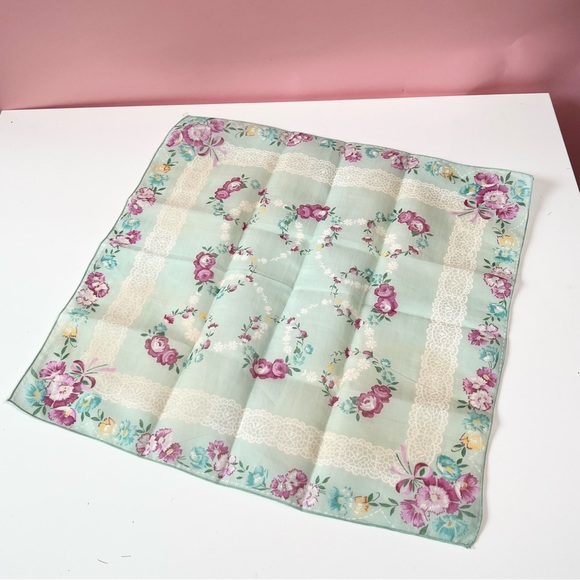 Vintage | Accents | Vintage Pastel Floral Handkerchief Fabric Square ...